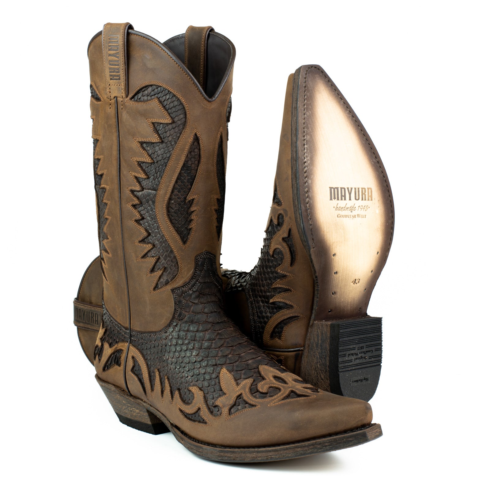 Botas Cowboy Country Western de Homem 2567 Couro Castanho e Preto Exótico