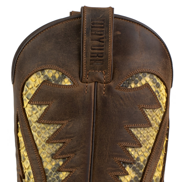 Men's Country Western Cowboy Boots 2567 Leather Brown and Yellow Exotic