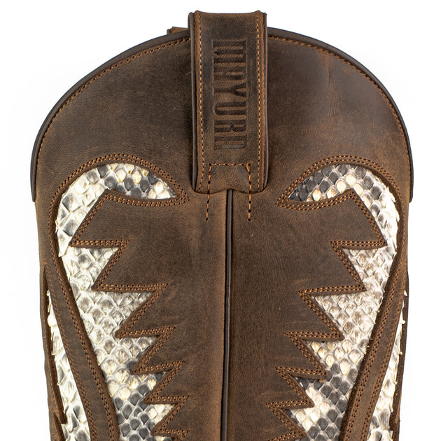 Men's Country Western Cowboy Boots 2567 Leather Brown and Exotic White